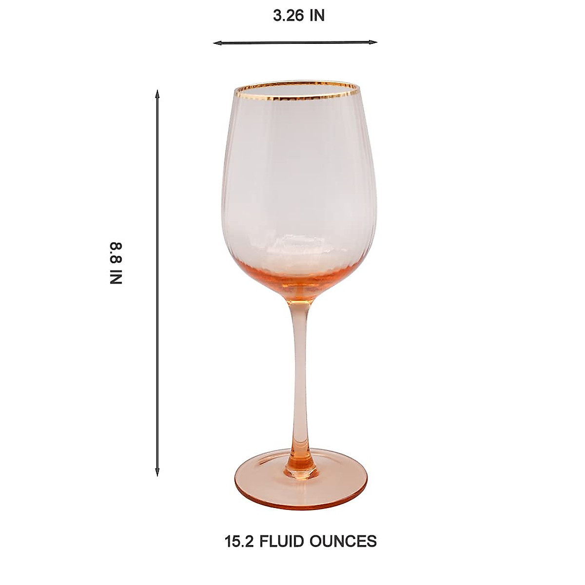 EVEREST GLOBAL Light Pink Wine Glasses 1 PC, 15.2 oz Gold Rimmed Wine Glass, Stemmed Red Wine Glasses, Ribbed Wine Glassware For Party Wedding Bars