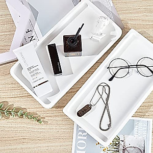 YJNSFT 11" Large Vanity Sink Tray for Bathroom Counter, Resin Toilet Tank Storage, Rectangular Kitchen Soap Organizer, Jewelry Plate Decor Holder for Perfume, Candles, Tissues, Towel, Plant (White)