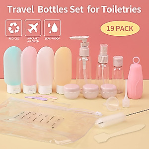 CCTIVED Travel Bottles for Toiletries, 23 Pack TSA Approved Silicone Travel Size Containers with Lable and Clear Bag, Leak Proof Refillable Travel Toiletry Bottle for Shampoo,Lotion,Conditioner