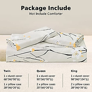 Lyacmy Plum Blossom Pattern Duvet Cover Set Queen Size(90x90in), 3 Pieces(1 Duvet Cover, 2 Pillow Shams), Light Grey Bedding Comforter Cover Sets, Soft Bedding Set with Zipper Closure