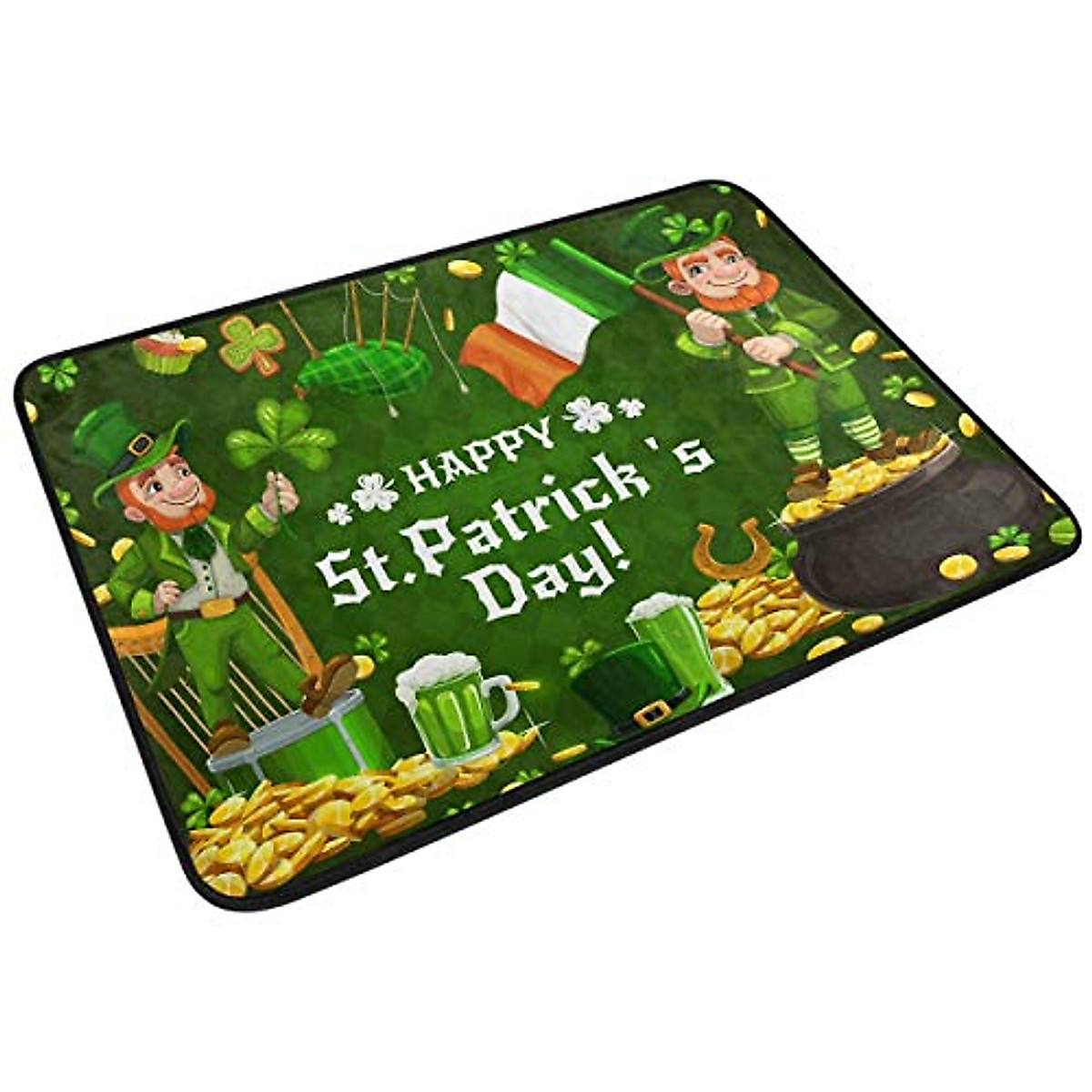 Clovers Leprechaun Ireland Flag Door Mats Golden Coins Beer Floor Mat Indoor Outdoor Entrance Bathroom Doormat Non Slip Washable Spring Welcome Mats St Patrick's Day Home Decor 23.6 x 15.7 inch