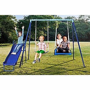 500lbs Swing Sets for Backyard with Slide, Platform Swing 43 inch, Belt Swing, Heavy Duty Metal Swing Stand for Playground and Backyard