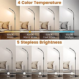 LED Floor Lamp, Laster Reading Standing Lamps with Remote and Touch Control for Living Room, Bedroom, Office with 4 Color Temperature & 4 Brightness Levels, 1H Timer & Memory Function