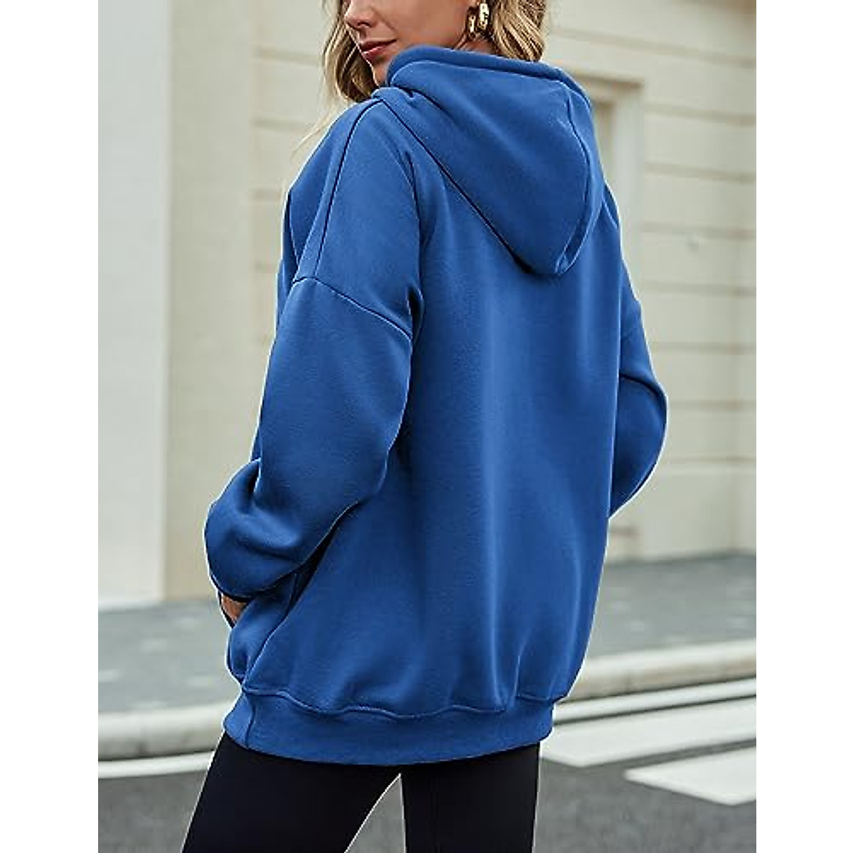 Zeagoo Long Sleeve Hoodies for Women Cotton Fleece Hoodies Solid Crewneck Tunic Sweatshirts Y2k Clothes Deep Blue Medium