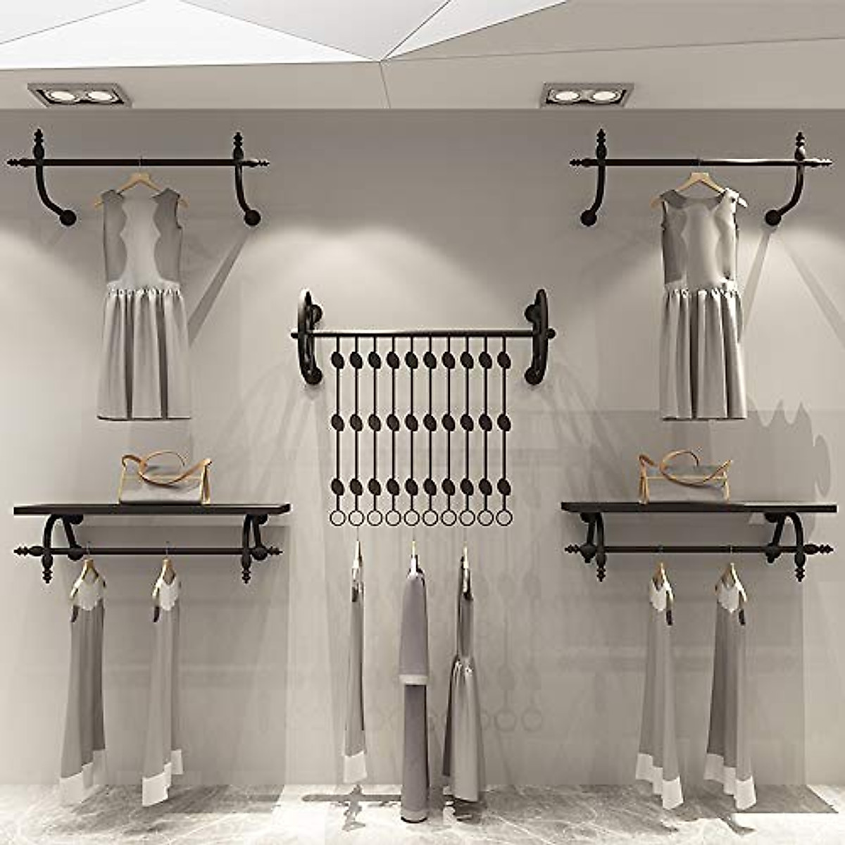 ZHIRONG Industrial Wall Mounted Clothing Rack Black Metal Display Rack for Retail Display/Laundry/Boutique/Clothing Store, 3 Sizes,Set of 5 (Size : 300CM)