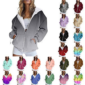 YFJRBR today Womens Oversized Sweatshirt Zipper Up Hoodie Drawstring Printed Long Sleeve Crewneck Tops Shirts Faishion Blouse today show deals of the day