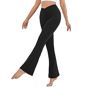 HEGALY Women's Flare Yoga Pants - Crossover Flare Leggings High Waisted Bootcut Bell Bottom Workout Sweatpants Black