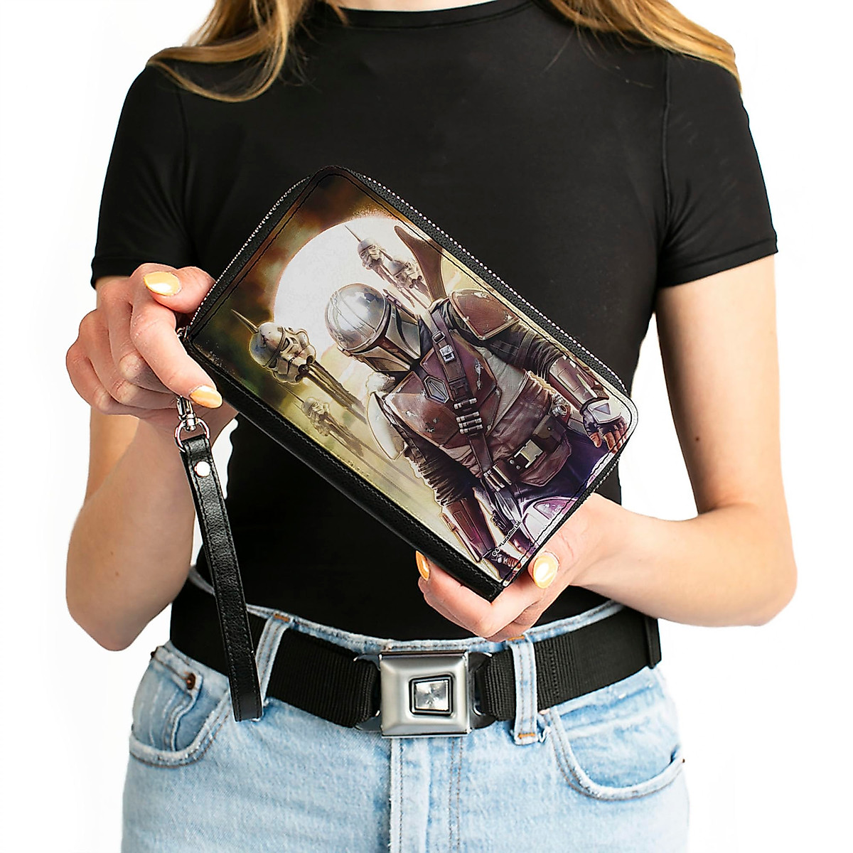 Buckle-Down Women's PU Zip Around Wallet Rectangle-Star Wars The Mandalorian, 7.5"x4.5"
