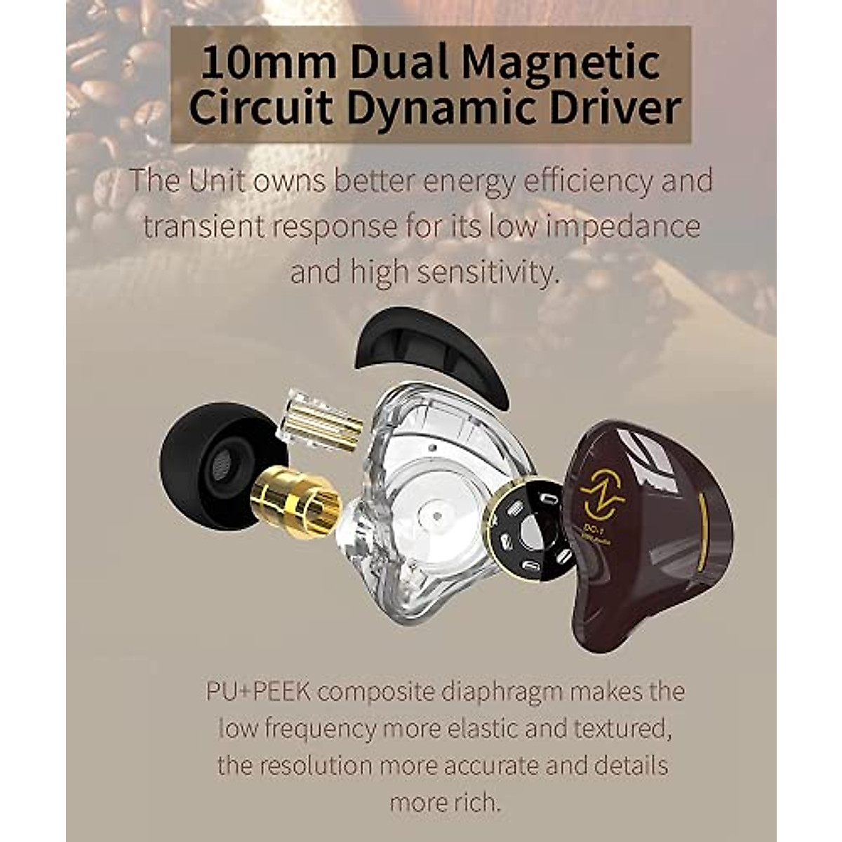 In Ear Monitor CCZ Coffee Bean, Stereo Wired Headphones, Dual Magnetic Circuit Dynamic Driver In-ear HiFi Earphone, Noise Cancelling Headphones With 0.78mm 2Pin Detachable Cable (With MIC, black)