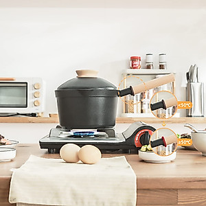 Saucepan with Lid, Sauce Pans Nonstick Milk Pot with Wood Handle, Taste plus 2 Quart Cooking Pot with Pour Spout, PFOA Free Black Soup Pot