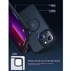 Mgnaooi Magnetic Case for iPhone 13 Mini Case [MIL-Grade Drop Tested & Compatible with MagSafe] Translucent Matte Back with Aluminum Alloy Keys, Shockproof Phone 13 Mini Case 5.4 Inch, Black