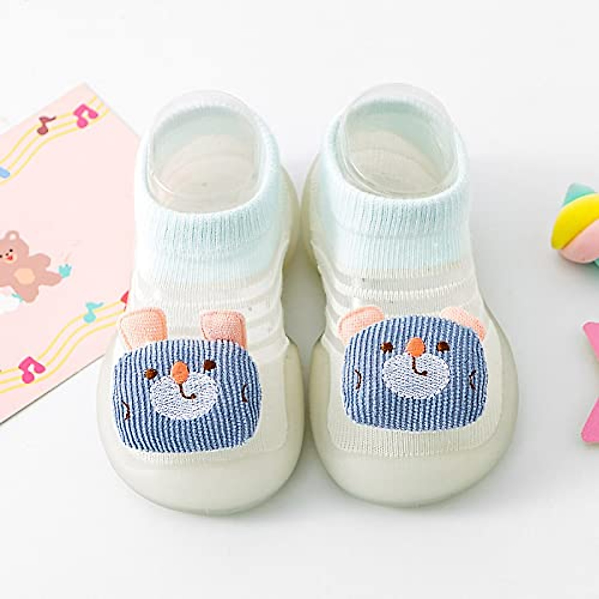 Lykmera Cartoon Socks Shoes Summer Autumn Comfortable Infant Toddler Shoes Cute Bear Pattern Mesh Breathable Floor Shoes (Grey, 6-12 Months)