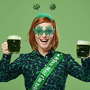Florideco St. Patrick's Day Accessories Costumes Set With 2 Pairs Earrings 2 Glasses 4 Shamrock Necklace 2 Lucky Bracelets 6 Mustaches 2 Irish Shoulder Strap for Women Irish Party Favors St Patricks Day Decorations