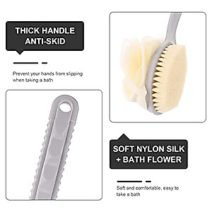2pcs in Skin Dual-Sided Shower and Sides with Spa Sided Handle Bath Washing Cellulite Back Loofah Scrubber Dual- Wet or Long Body Grey Double Portable Exfoliating Dual