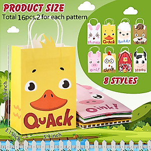 Tallew Farm Animal Party Favor Bags with Handles, Barnyard Birthday Gift Treat Goody Bags Kraft Paper Candy Gift Bag for Kids