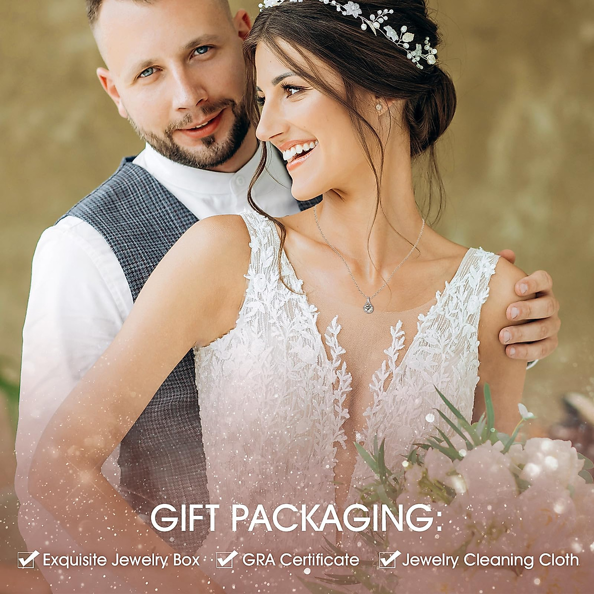 SecreTalk 1-5CT Moissanite Pendant Necklace for Women, Wedding Gift 18K White Gold Plated Silver Diamond Necklace for Wife Mother Her (3CT)