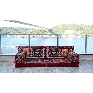 Maroon Arabic Sofa Set, Authentic Floor Couch, Sectional Sofas, Arabic Majlis, Turkish Rug, Couch Covers, Sofa Bed, Poufs (4'' Thickness Sofa)