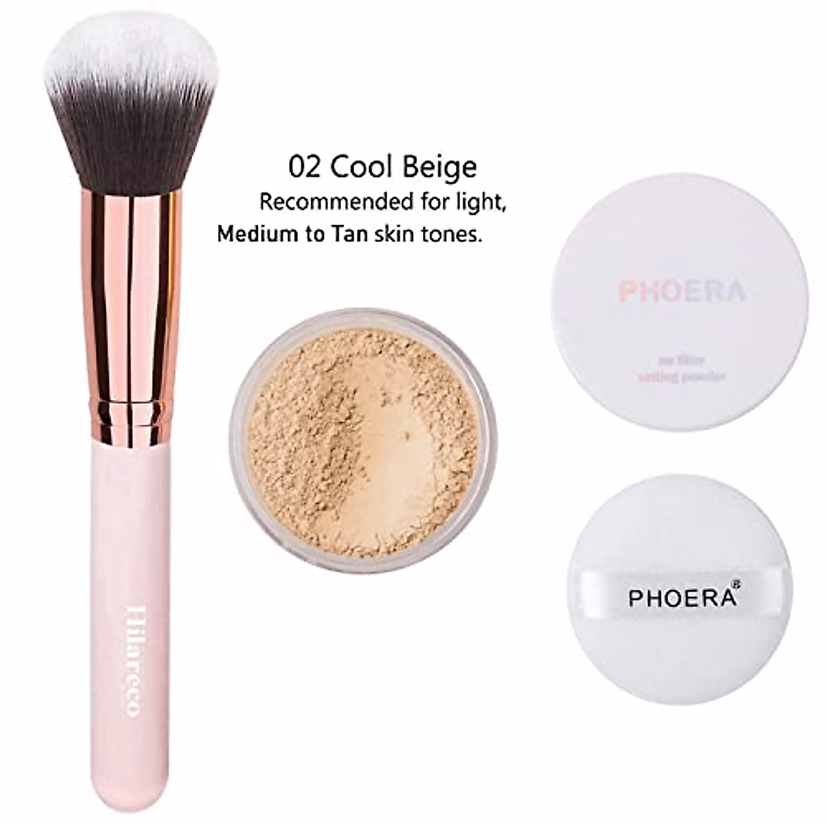 PHOERA Makeup Set - Full Coverage Foundation, Primer, Powder, Concealer & Kabuki Brushes (2 Sponge, Porcelain)
