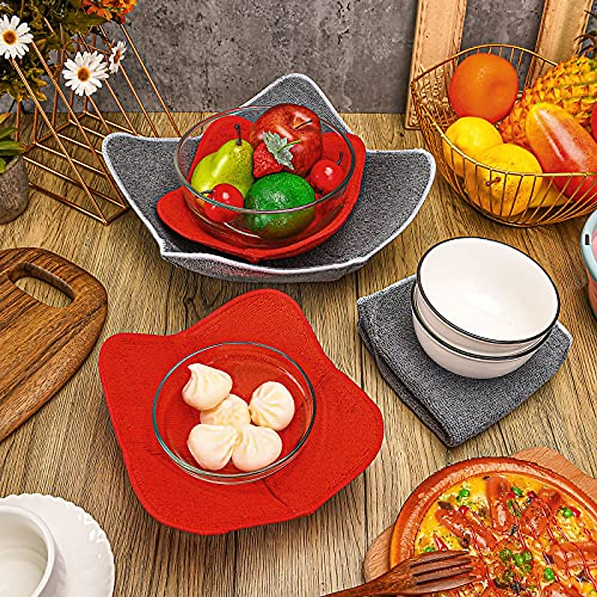 4 Pieces Bowl holders Microwave Bowl Cozy Small Bowls Holder Bowl Potholders for Microwave Hot Plate Bowl Food Temperature for Home Kitchen Holder Sponge and Microfiber Key