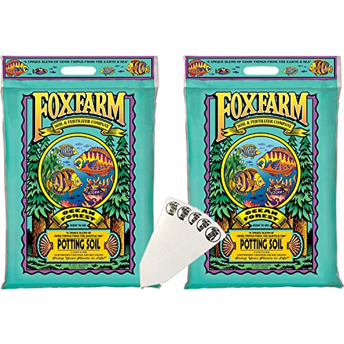 FoxFarm Ocean Forest Potting Soil Mix Indoor Outdoor for Garden and Plants | Plant Fertilizer | 12 Quarts (2 Pack) | + The Hydroponic City Stake