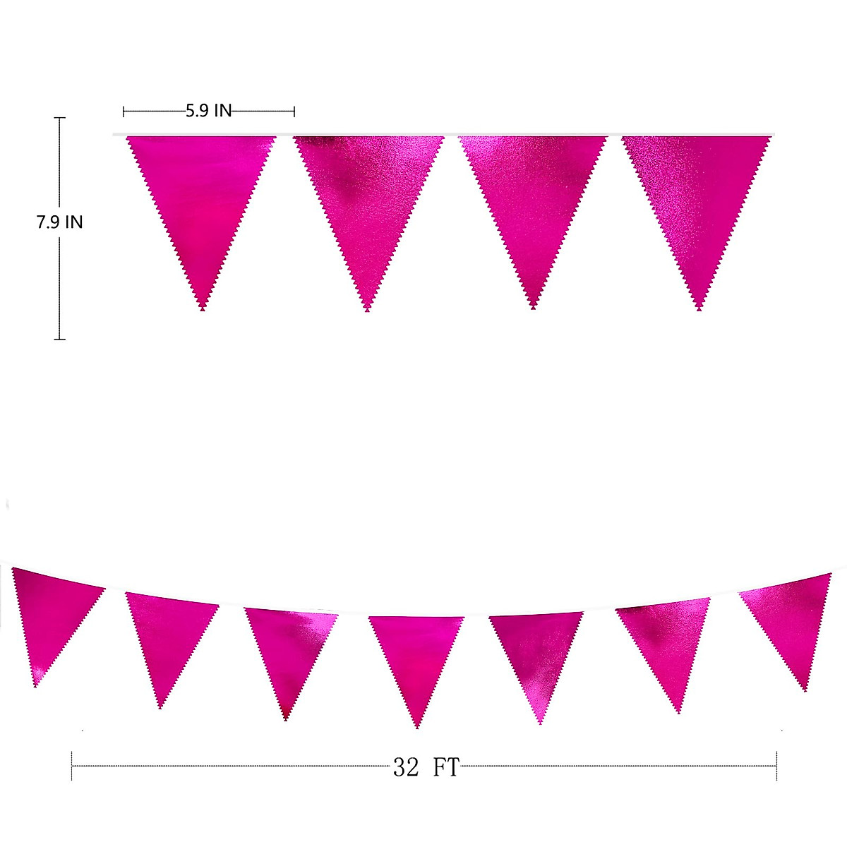 Hot Pink Party Decorations Triangle Pennant Banner Flag Rose Pink Metallic Fabric Bunting Garland for Birthday Bachelorette Wedding Bridal Shower Anniversary Flamingo Barbie Theme Party Supplies