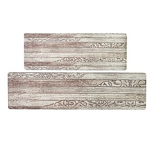 Kitchen Floor Mat 2 Piece Non Slip Washable Kitchen Rug, Premium PVC Foam Comfort Kitchen Rugs and Mats,Waterproof Kitchen Mats for Kitchen, Office, Home, Laundry - 17"x47" + 17"x59" Brown