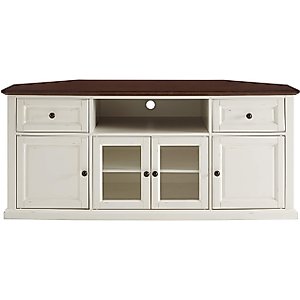 Crosley Furniture Shelby 60" Corner TV Stand, White with Mahogany Top