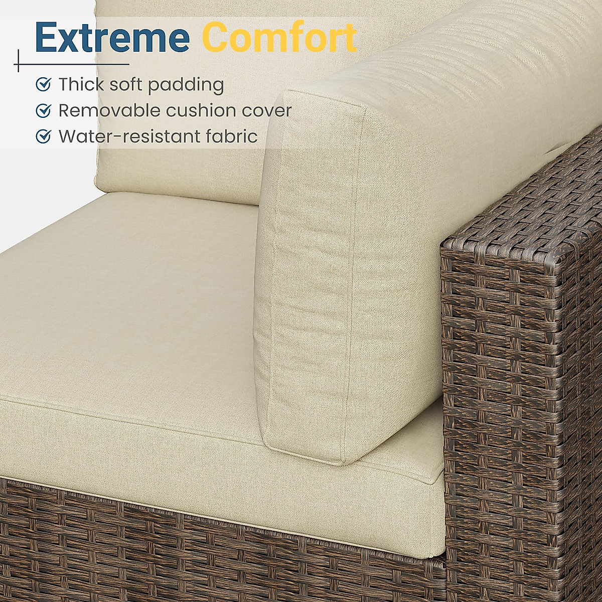 Wisteria Lane 6 Piece Outdoor Patio Furniture Sets, Outdoor Sectional Furniture with Tempered Glass Table and Cushion, Wicker Patio Conversation Sets for Garden Backyard, Grey