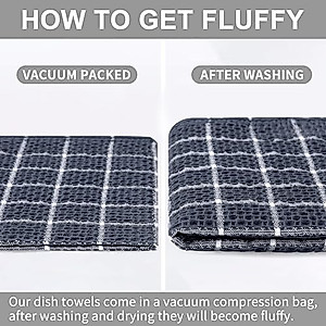 Fintale Kitchen Dish Cloths 6 Pack,12 x 12 Inches,100% Cotton Waffle Weave Soft and Super Absorbent Dish Towels, Quick Drying Dish Rags for Washing Dishes, Lattice Designed, Grey