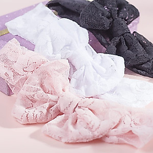 Qiansail Baby Girls Lace Bow Headband Elastics Bow Knot Hairband Headwrap for Newborn Infant Toddlers Kids (Black)