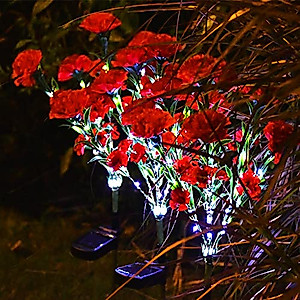 BeHiller Carnations Solar Flower Light Outdoor Decor,42Red Flowers Gifts for Grandma,Birthday,Mom Gifts Garden Pathway Lights,Unique Gifts Solar Decorative Lights for Patio,Grave Cemetery Yard-2Pack