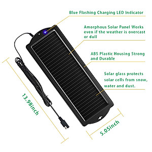 Sunway Solar Car Battery Trickle Charger & Maintainer 12V Solar Panel Power Battery Charger With Cigarette Lighter Plug Battery Clamp For Car Automotive Motorcycle Boat Marine Snowmobile Watercraft RV