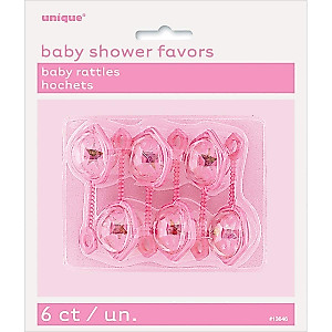 Adorable Pink Baby Rattles (6cm) 6 Count - Party Favors for Baby Showers & Celebrations