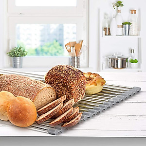 Dish Drying Rack, 2 Pack Roll up Drying Rack, Foldable Utensil Plates Holders, Multipurpose Over Sink Dish Rack Rustproof Silicone Dish Drainers Heat Resistant Mat for Kitchen(18.5x13.8inch)