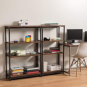 IRIS USA 31.5" 4-Tier Wide Wood and Metal Shelf, Sturdy Home Décor Storage Rack with Height Adjustable Shelves and Feet, Dark Brown/Black
