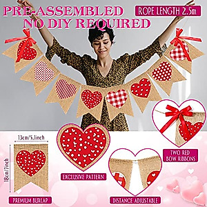 Valentine's Day Banners Valentine Burlap Banner Heart Burlap Banner Heart Banner Garland Valentines Day Decorations with Bows for Wedding Anniversary Birthday Party Decorations Supplies