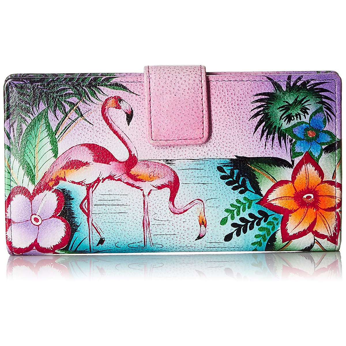 Anna by Anuschka Women’s Hand-Painted Genuine Leather Two Fold Wallet - Tropical Flamingos