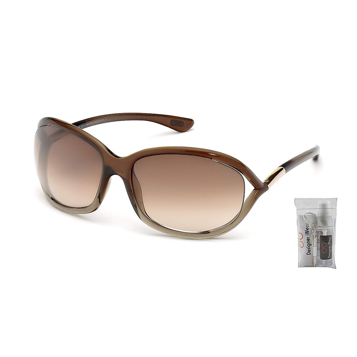 Tom Ford FT0008 Jennifer 38F 61MM Shiny Transparent Bronze/Gradient Brown Geometric Sunglasses for Women + BUNDLE with Designer iWear Eyewear Kit