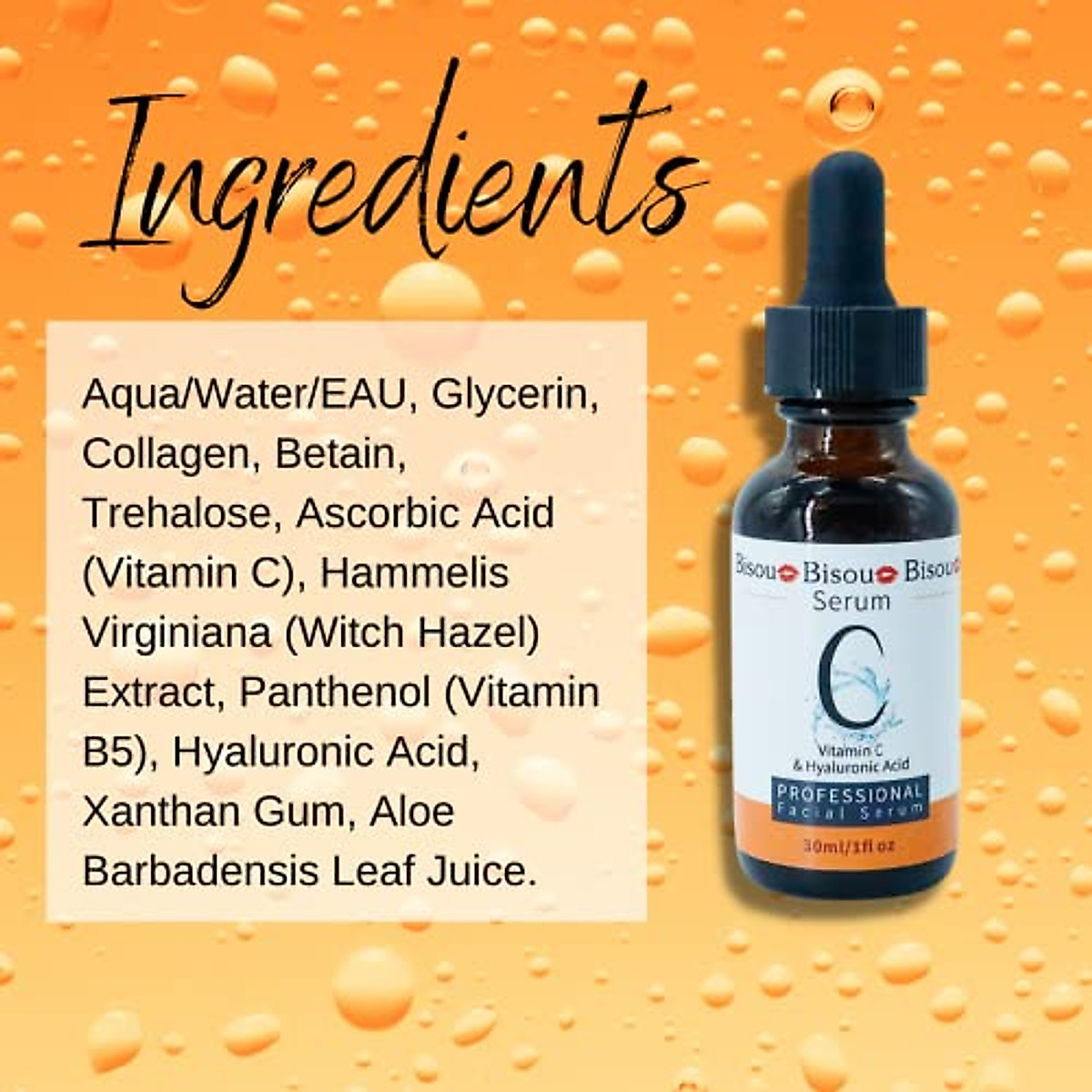 Bisou Bisou Bisou Vitamin C Serum Dark Spot Remover for Face - Anti Aging with Hyaluronic Acid, Brightening and Remove Fine Lines and Wrinkle, Facial Skin Care Products, Skin Moisturizer