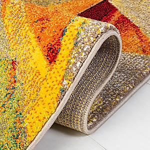 SAFAVIEH Porcello Collection 6'7" Square Orange/Red PRL6940P Modern Abstract Non-Shedding Living Room Dining Bedroom Area Rug