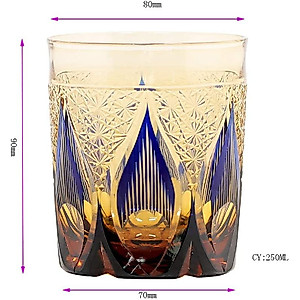 JIACI Edo Kiriko style Hand Cut Crystal Glass Tumbler Whisky 260ml Tumbler For Whiskey-Cocktail-Vodka-Beer Drinkingware Glasses Crystal Whiskey With Gift Box (Amber Blue)