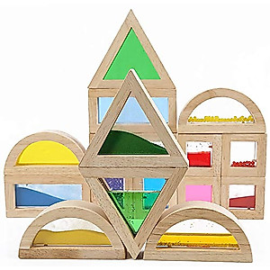 Large Wooden Building Blocks for Toddlers Baby Kids 16 Pcs Rainbow Blocks Geometry Sensory Stacking Construction Toys Set Colorful Preschool Learning Educational Toys for Boys & Girls…