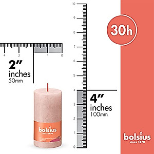 BOLSIUS 4 Pack Misty Pink Rustic Pillar Candles - 2 X 4 Inches - Premium European Quality - Natural Eco-Friendly Plant-Based Wax - Unscented Dripless Smokeless 30 Hour Party Décor and Wedding Candles