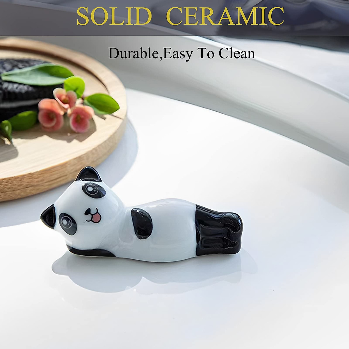 Chopstick Rest Panda Chopstick Holder Panda Gifts Solid Ceramic Ornament Rack Stand Holder for Chopsticks Forks,Spoons,Knives,Paint Brushes(5PC)