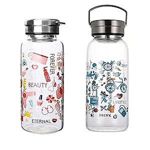 30oz Borosilicate Glass Water Bottle with Handle, Leak-Proof Stainless Steel Lid, Wide Mouth, with Infuser Leak, Pink