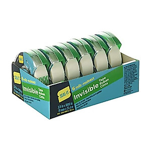 Seal-It Invisible Stationery Tape 3/4 x 1000 Inches On Press N' Cut Dispenser, Pack of 6 Total 6000 Inches, White (62452)