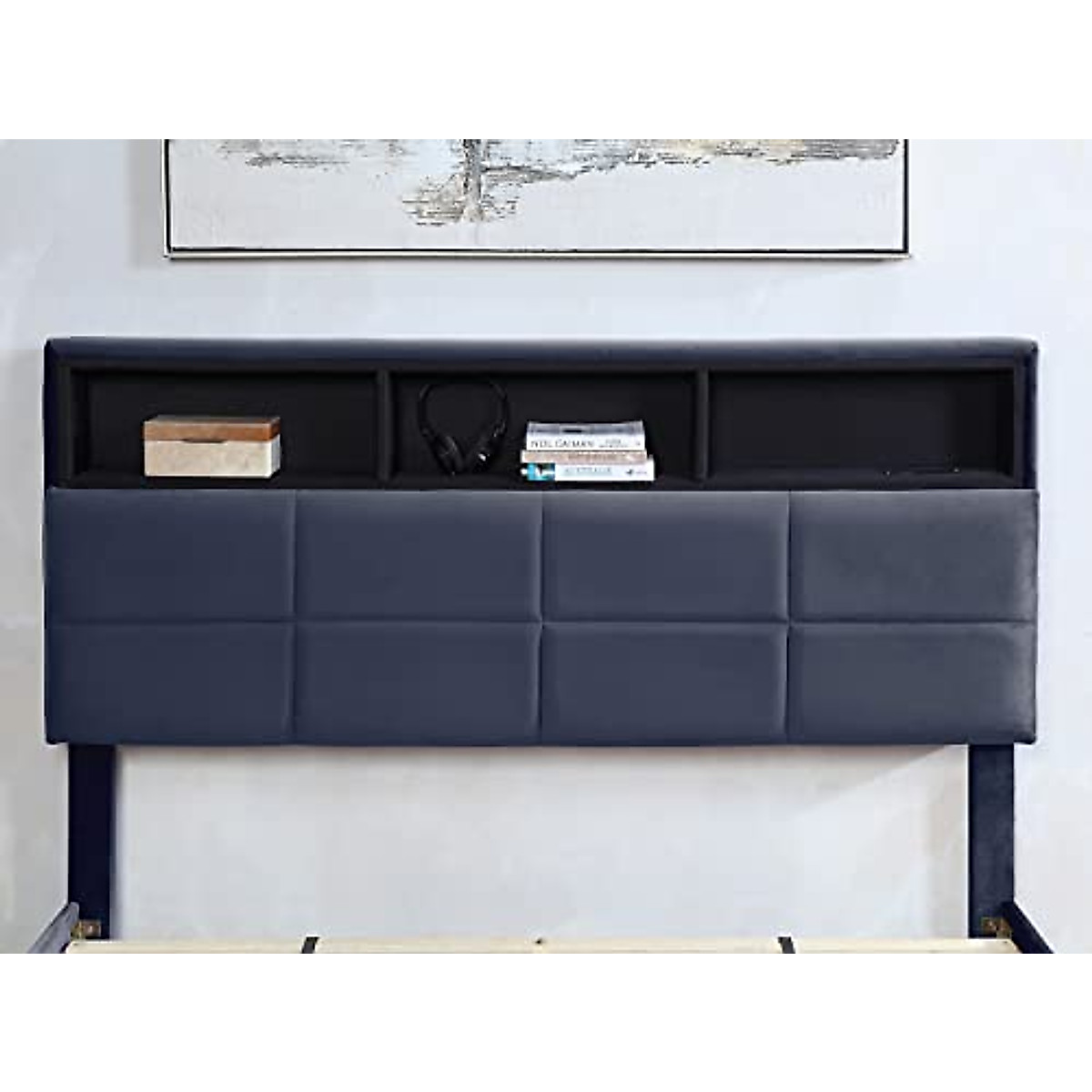 Furniture of America Halifax Modern Storage Fabric California King-Size Bed with USB for Bedroom, Guest Room Bed, Gray