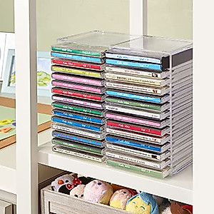 STORi Stackable Clear Plastic CD Organizer with Rubber Feet | Rectangular Jewel Cases Holder Perfect for Office and Theatre Room | Holds up to 30 CD Cases | Made in USA