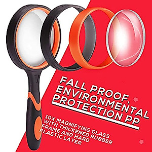1PCS Premium 10X Magnifying Glass, Eye Candy Magnifiers for Kids & Seniors Reading for Close Work, 50mm Shatterproof Magnify Glasses with Non-Slip Soft Rubber Handheld for Elderly Read Insect Nature