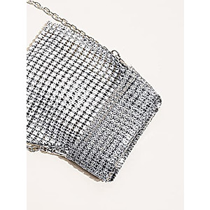 GORGLITTER Women's Rhinestone Decor Clutch Purses Evening Handbag Chain Shoulder Square Bag Phone Purse Silver One Size